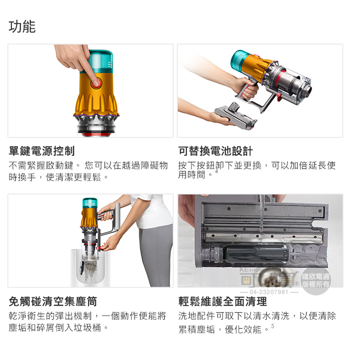 dyson 戴森 V12s SV46 Detect Slim Submarine 乾濕全能洗地吸塵器 -原廠公司貨 - dyson 戴森